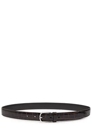 TOTEME Crocodile-effect Leather Belt - Chocolate