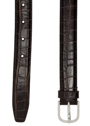 TOTEME Crocodile-effect Leather Belt - Chocolate