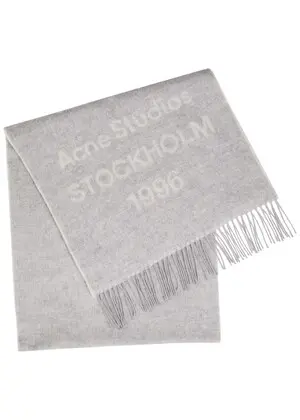 Acne Studios Venus Logo-intarsia Wool Scarf - Light Grey