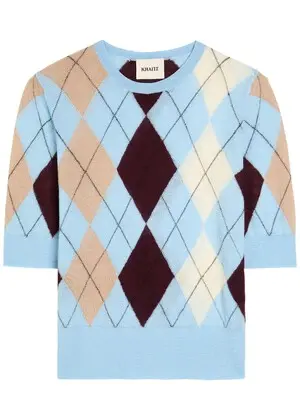 Khaite Anders Argyle Cashmere And Mohair-blend Top - Blue