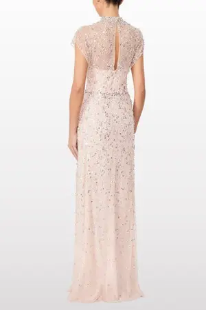 Jenny Packham Crystal Drop Embellished High-neck Maxi Gown - Sugar