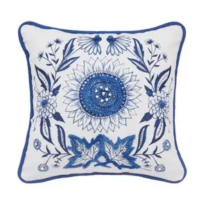 C&F HOME Harvest Sunflower Cotton Blend Mini Accent Pillow 10" X 10" - Blue