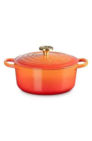 LE CREUSET Signature 4.5-quart Round Enamel Cast Iron Dutch Oven Flamme Doree