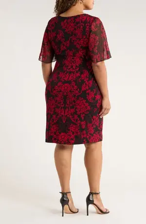 CONNECTED APPAREL Flutter Sleeve Cocktail Dress