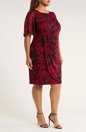 CONNECTED APPAREL Flutter Sleeve Cocktail Dress