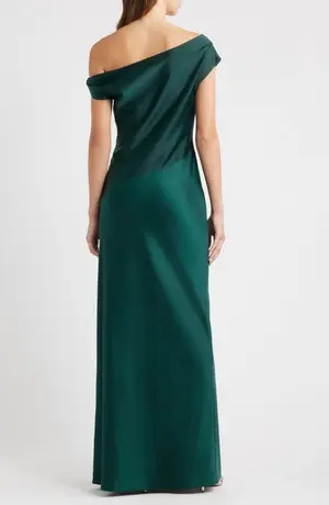 WAYF Colleen One-shoulder Draped Satin Gown