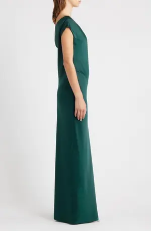 WAYF Colleen One-shoulder Draped Satin Gown