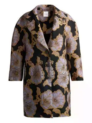 ST. JOHN Floral-Jacquard Single-Breasted Coat