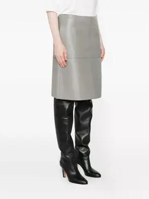 TOTEME Paneled A-line Leather Skirt - Grey