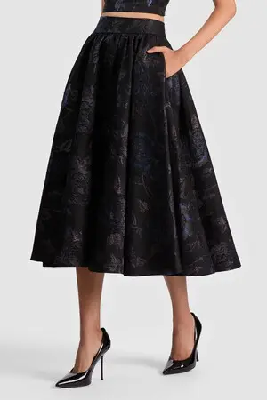 Alice + Olivia Alice + Olivia Nilda Voluminous Rose Jacquard Midi Skirt - Black