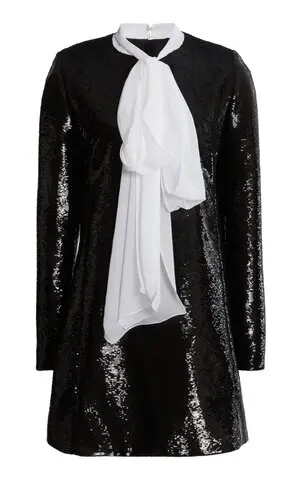 Giambattista Valli Scarf-detailed Sequined Mini Dress - Black