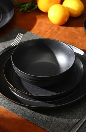 STONE + LAIN Elio Stoneware 24-piece Dinnerware Set - Black