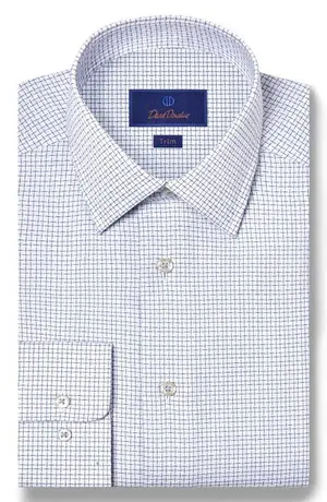 David Donahue Trim Fit Shadow Dobby Check Dress Shirt - White/blue