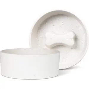 FRINGE STUDIO Speckled Bone Small Pet Bowl Slow Feeder - White