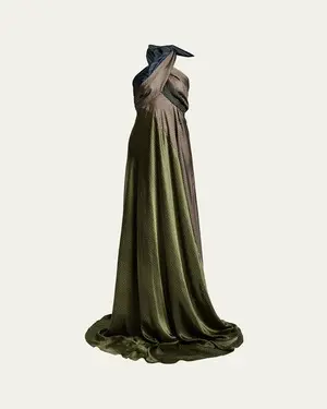 Dries Van Noten Disou Patchwork Silk Halter Gown - Brown | Editorialist
