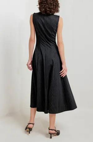FREEMARKET Pinstripe Zip Front Midi Dress