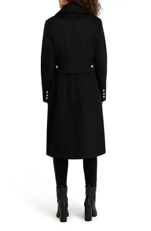Karl Lagerfeld Paris Double Breasted Wool Blend Coat - Black