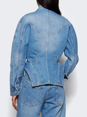 MUGLER Cinched Denim Jacket - Blue