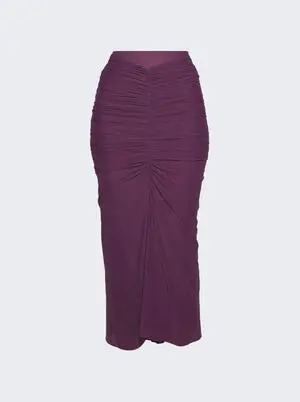 MUGLER Ruched Mesh Midi Skirt - Pink