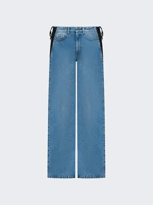 MUGLER Straight Leg Jeans With Lace Detail - Blue