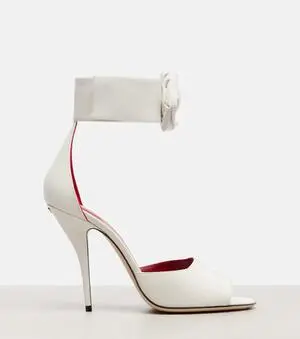 Valentino Garavani Drip Rose Embellished Leather Sandals - White