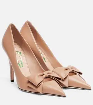 Valentino Garavani Bowow 100 Bow-detail Leather Pumps - Beige
