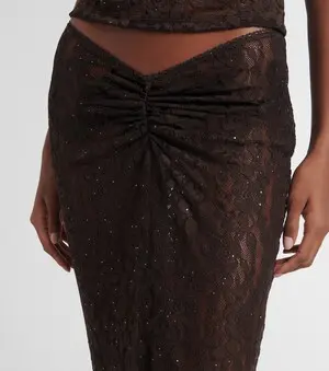 BANANHOT Daisy Floral Lace Maxi Skirt - Brown
