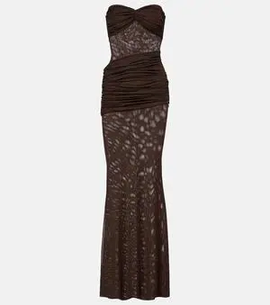 BANANHOT Erica Ruched Strapless Maxi Dress - Brown