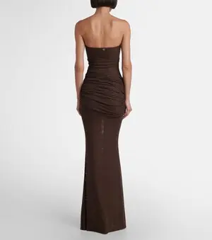 BANANHOT Erica Ruched Strapless Maxi Dress - Brown