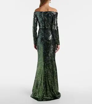Elie Saab Ombré Sequined Silk-blend Gown - Green