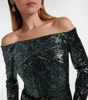 Elie Saab Ombré Sequined Silk-blend Gown - Green