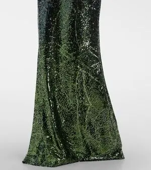 Elie Saab Ombré Sequined Silk-blend Gown - Green