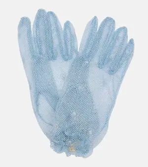 Valentino Garavani Vlogo Mesh Gloves - Blue