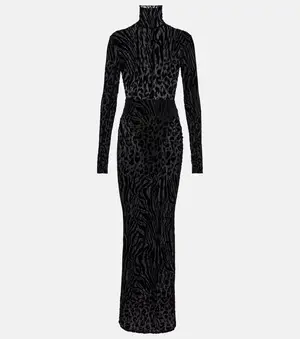 Alex Perry Sheer Animal-print Devoré Maxi Dress