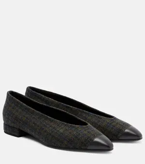 Loro Piana Rebecca Leather-Trimmed Tweed Ballerina Flats Multicoloured