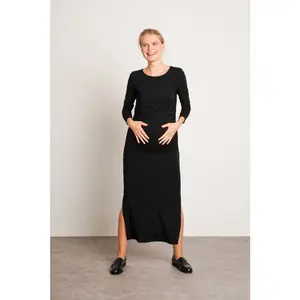NOM MATERNITY Curve Long Sleeve Maternity Maxi Dress - Black