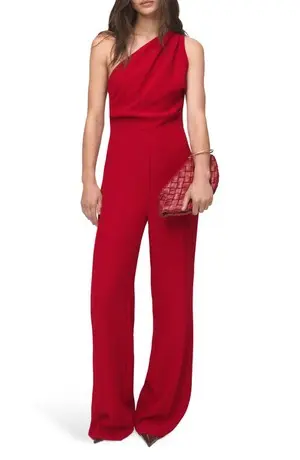 Mango One-Shoulder Jumpsuit Maroon