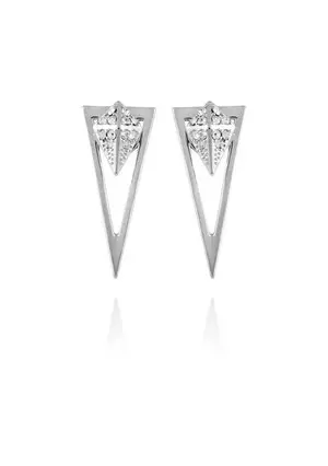 Vince Camuto Cubic Zirconia V-jacket Earrings - Silver Tone