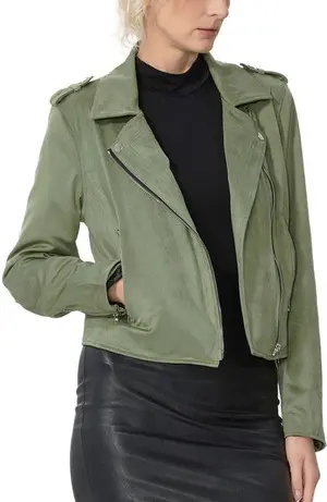 KIMI + KAI Faux Suede Moto Jacket - Olive