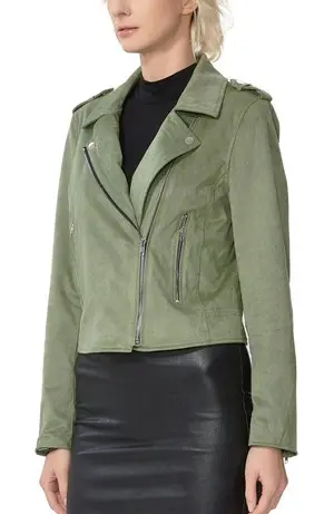 KIMI + KAI Faux Suede Moto Jacket - Olive