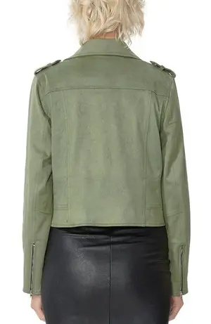 KIMI + KAI Faux Suede Moto Jacket - Olive