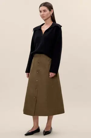 Rebecca Taylor Aria Twill Mid-calf Skirt
