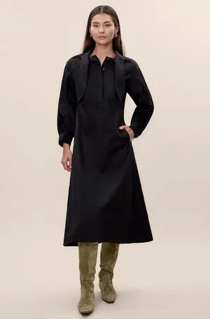 Rebecca Taylor Elspeth Twill Midi Dress - Black