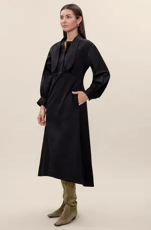Rebecca Taylor Elspeth Twill Midi Dress - Black