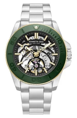 KENNETH COLE Liberty Skeleton Automatic Bracelet Watch - Silver