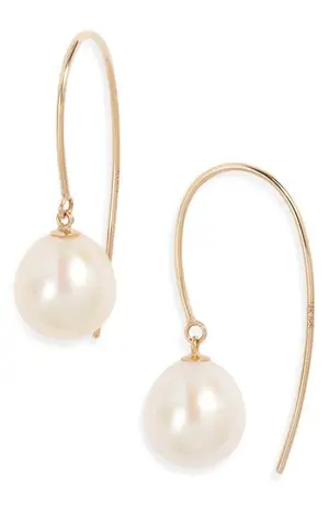 Nordstrom Freshwater Pearl Drop Earrings - White- 14k Yellow Gold