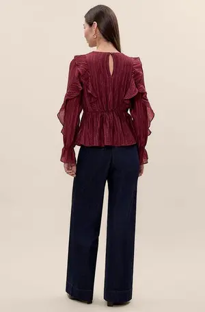 Rebecca Taylor Olivia Ruffle Sleeve Blouse - Sangria