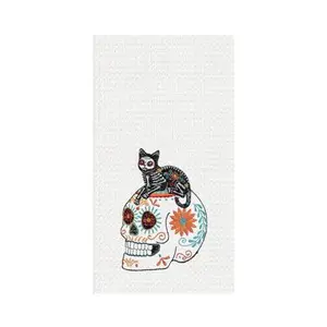 C&F HOME Feline Cat Sugar Colorful Waffle Weave Dishtowel - White