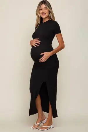PINKBLUSH Mock Neck Front Slit Maxi Dress