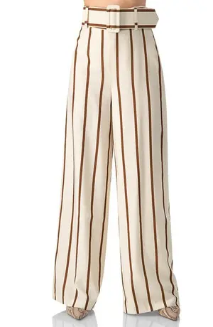 IVONNE Striped Wide-leg Pants With Belt